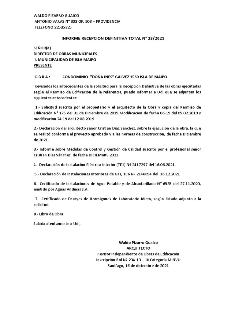 Informe de Recepción Condominio | PDF