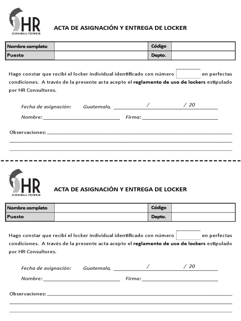 Acta de asignación y entrega de locker | PDF