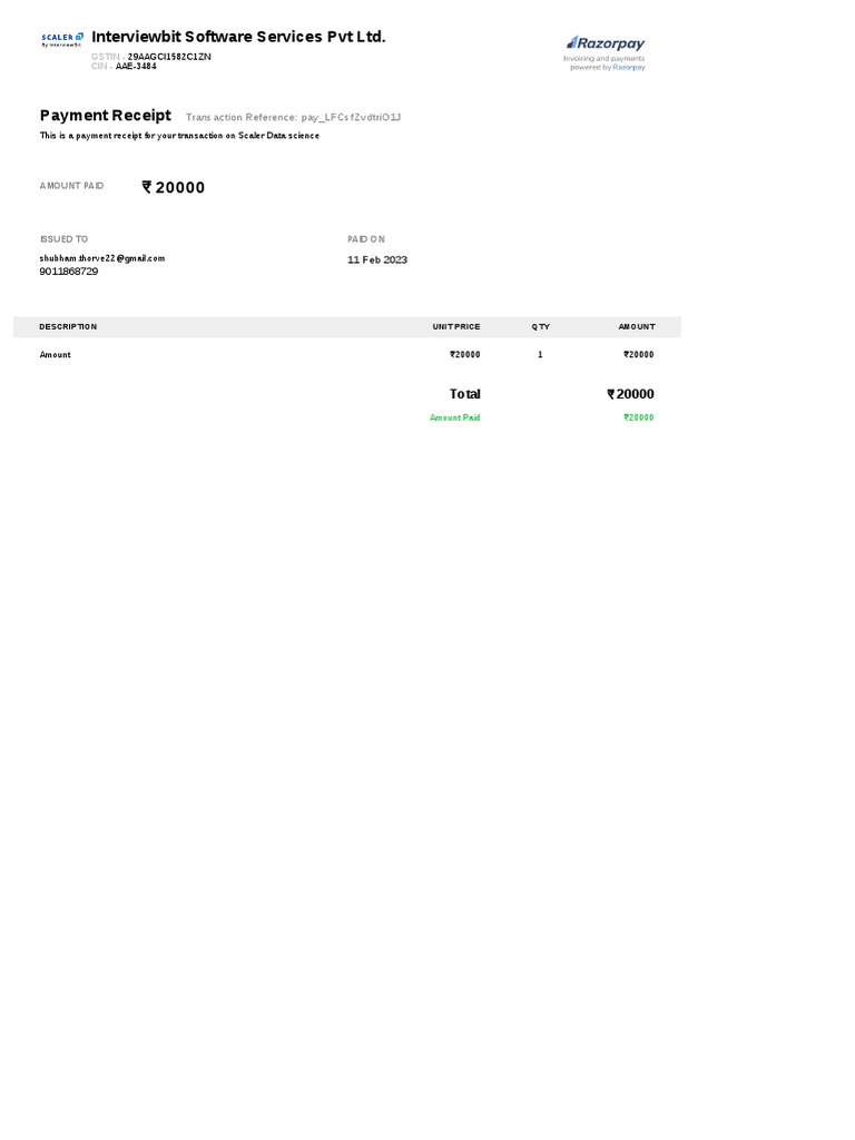 Payment Receipt Pdf