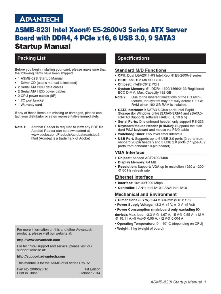 ASMB-823I Startup Manual ed.1-FINAL | PDF | Booting | Usb