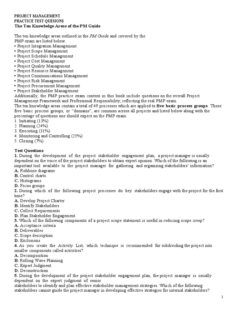 Project Management Practice Test | PDF | Project Management | Life ...