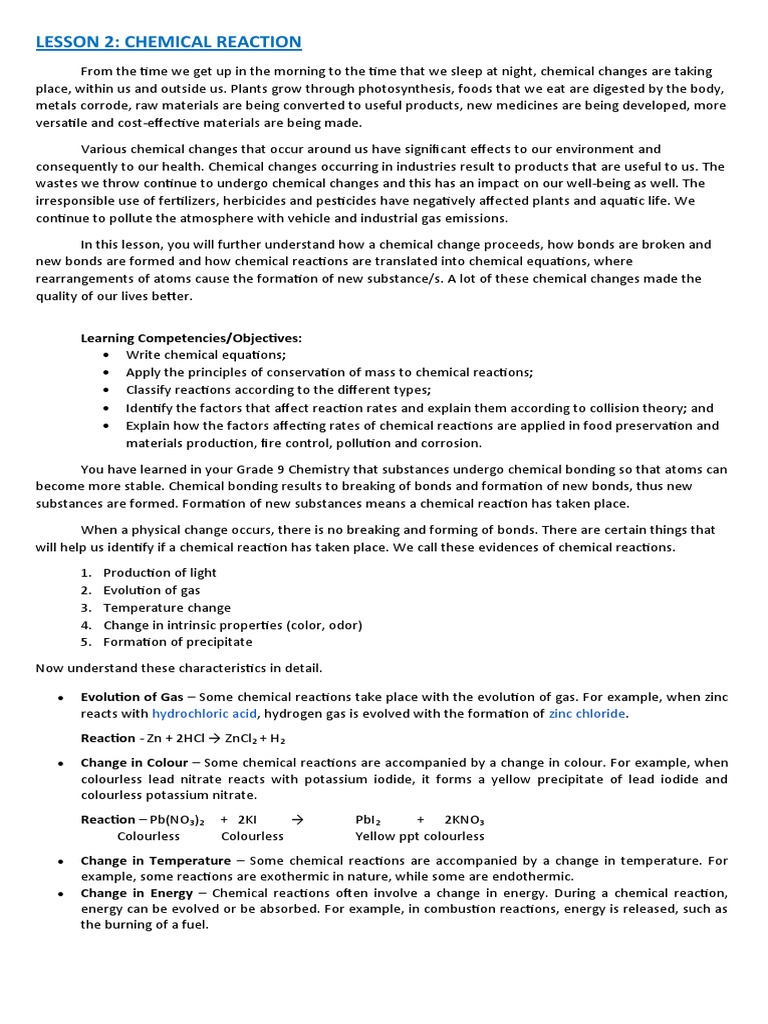 LESSON 2 Chemical Reaction Reviewer | PDF | Chemical Reactions | Hydroxide