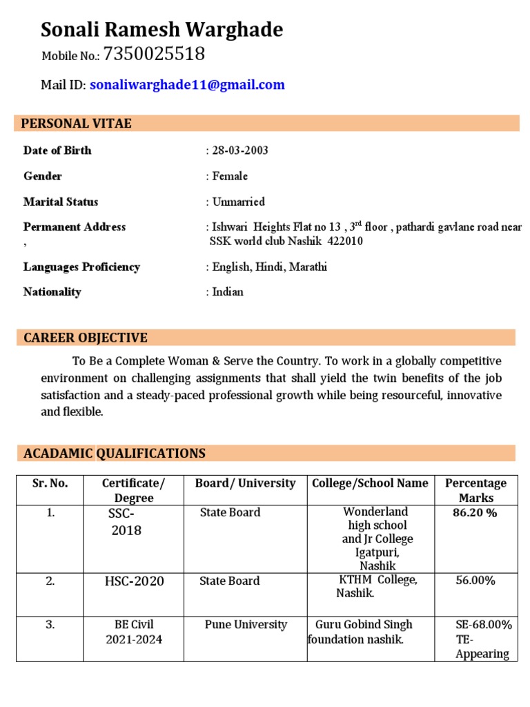 Sonali Resume | PDF | Cognitive Science | Behavior Modification