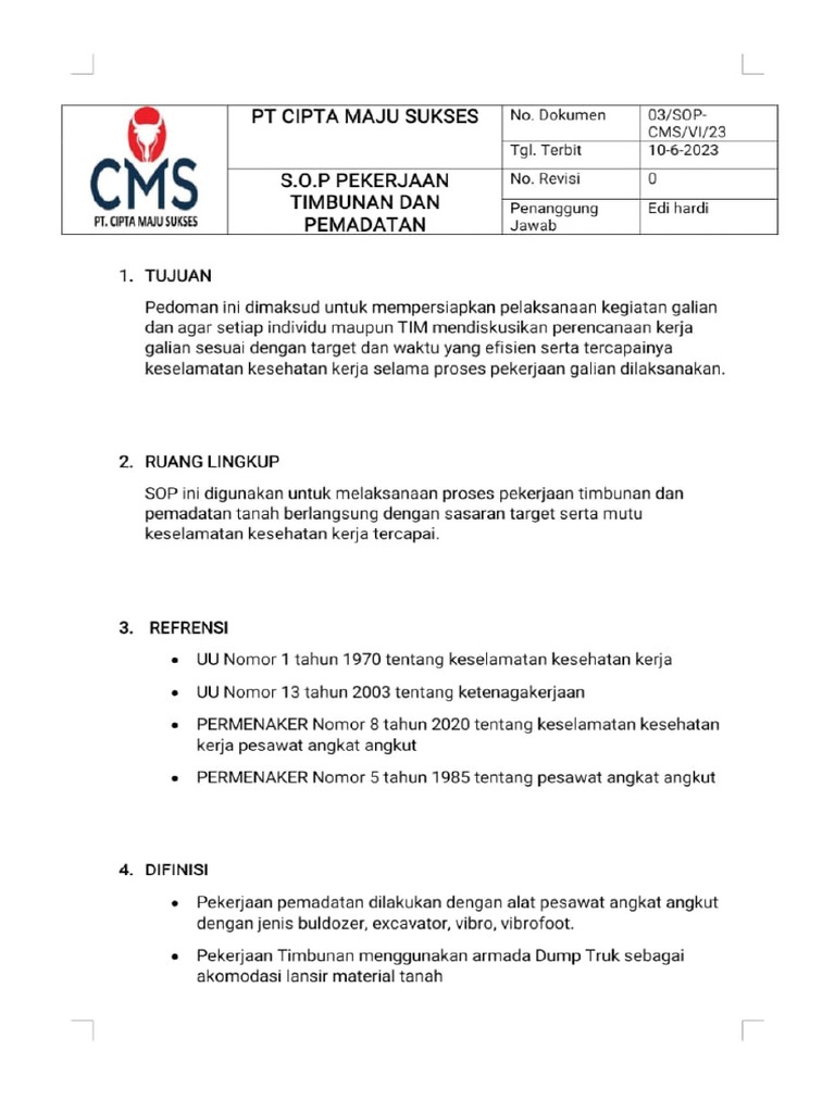 SOP Pekerjaan Timbunan | PDF