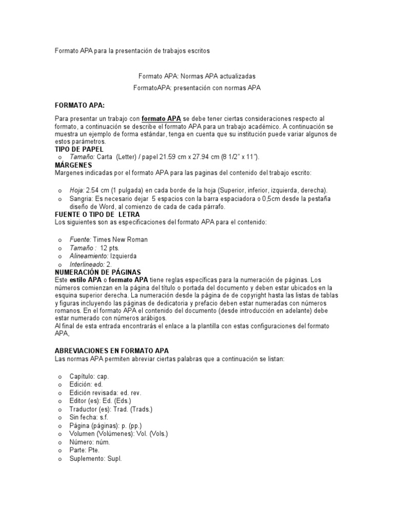 Formato APA para La Presentación de Trabajos Escritos | PDF | Estilo ...