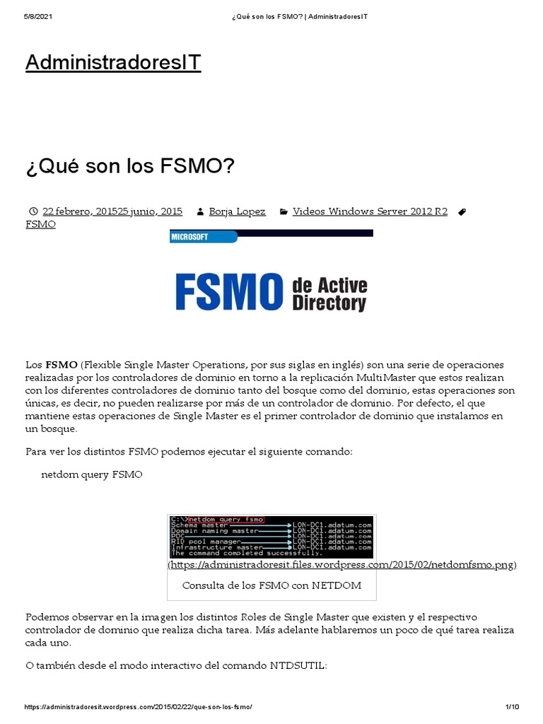 Roles FSMO en Windows Server | PDF | Ciencias de la Computación ...