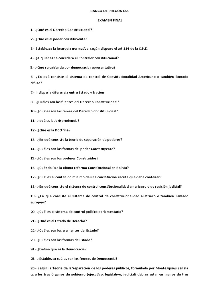 Banco de Preguntas Examen Final | PDF
