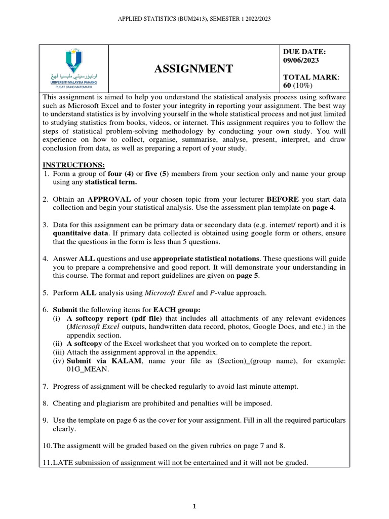 Assignment Question Bum2413 Sem 2 2223 | PDF | Statistics | Variance