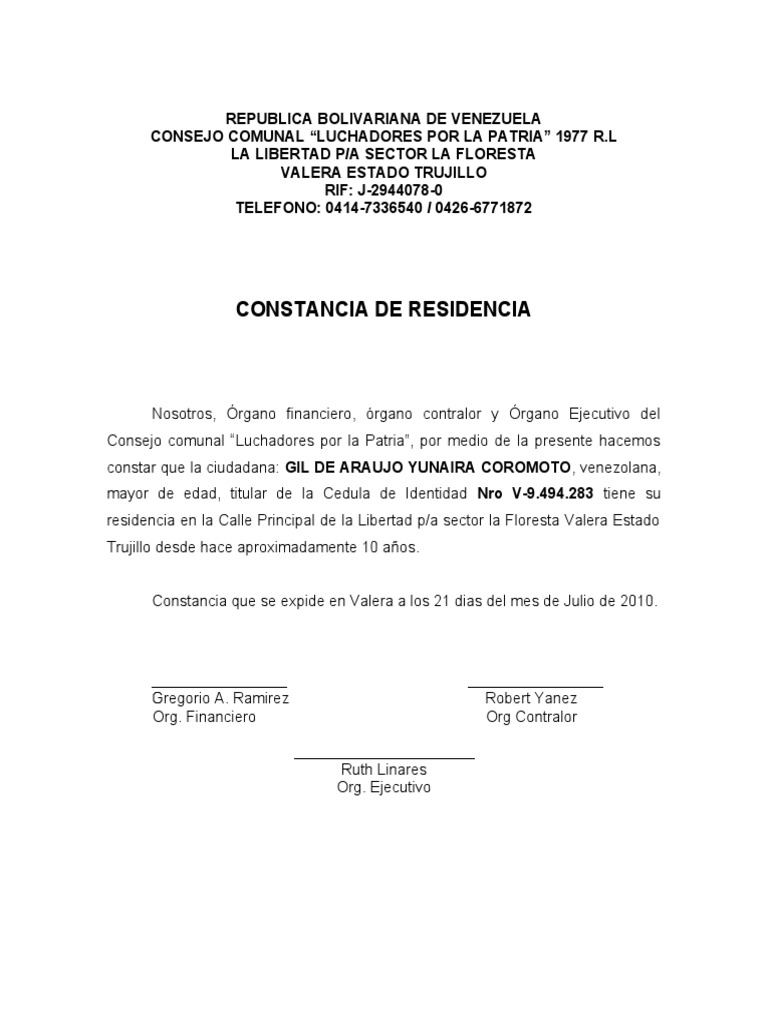 Constancia de Residencia | PDF