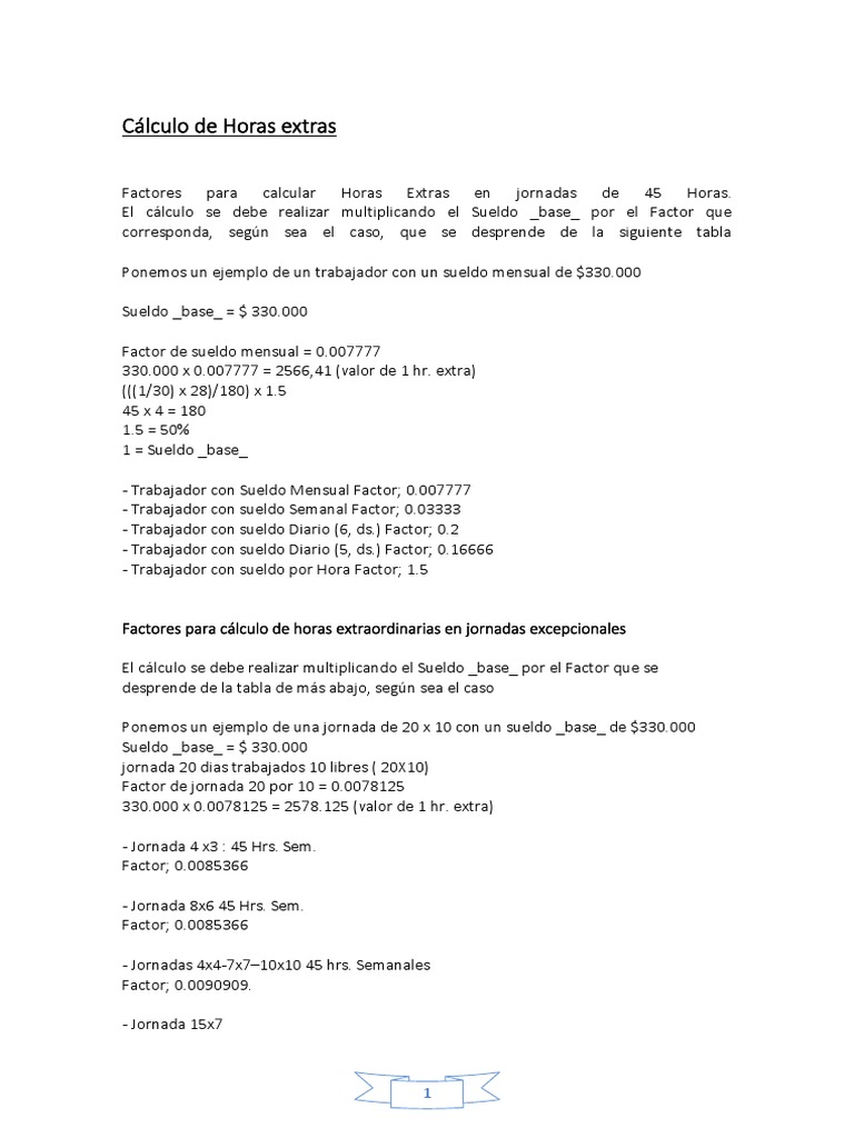 Calculo de Horas Extras | PDF
