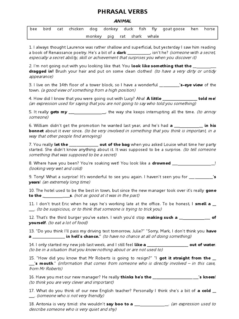 Phrasal Verb 1 (Animal) | PDF