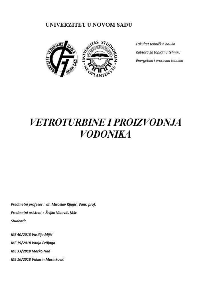 Vetroturbine I Proizvodnja Vodonika | PDF
