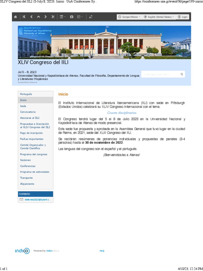 XLIV Congreso Del IILI (5-July 8, 2023) Inicio UoA Conferences System (Indico) | PDF