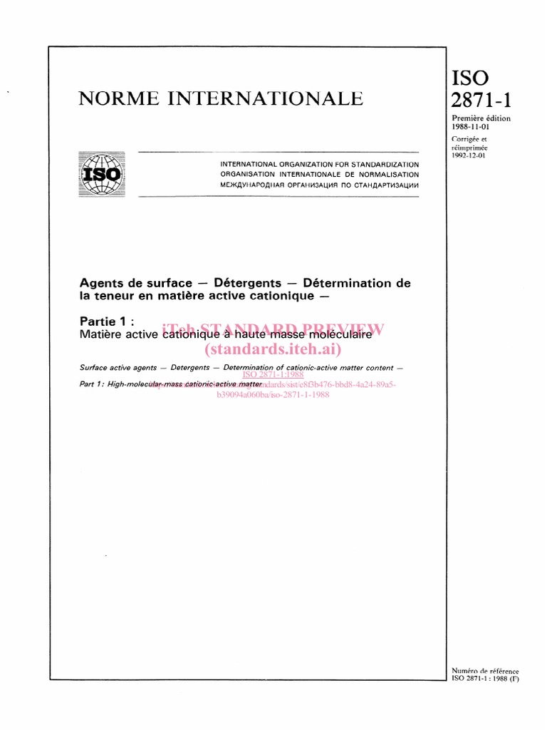 Norme ISO 2871-1: Agents de surface | PDF | Organisation internationale ...