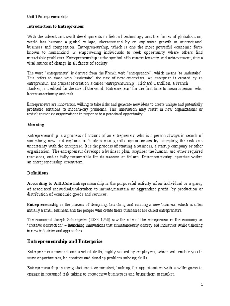 Unit 1 Entrepreneurship | PDF | Entrepreneurship | Innovation Unit 1 Entrepreneurship | PDF | Entrepreneurship | Innovation