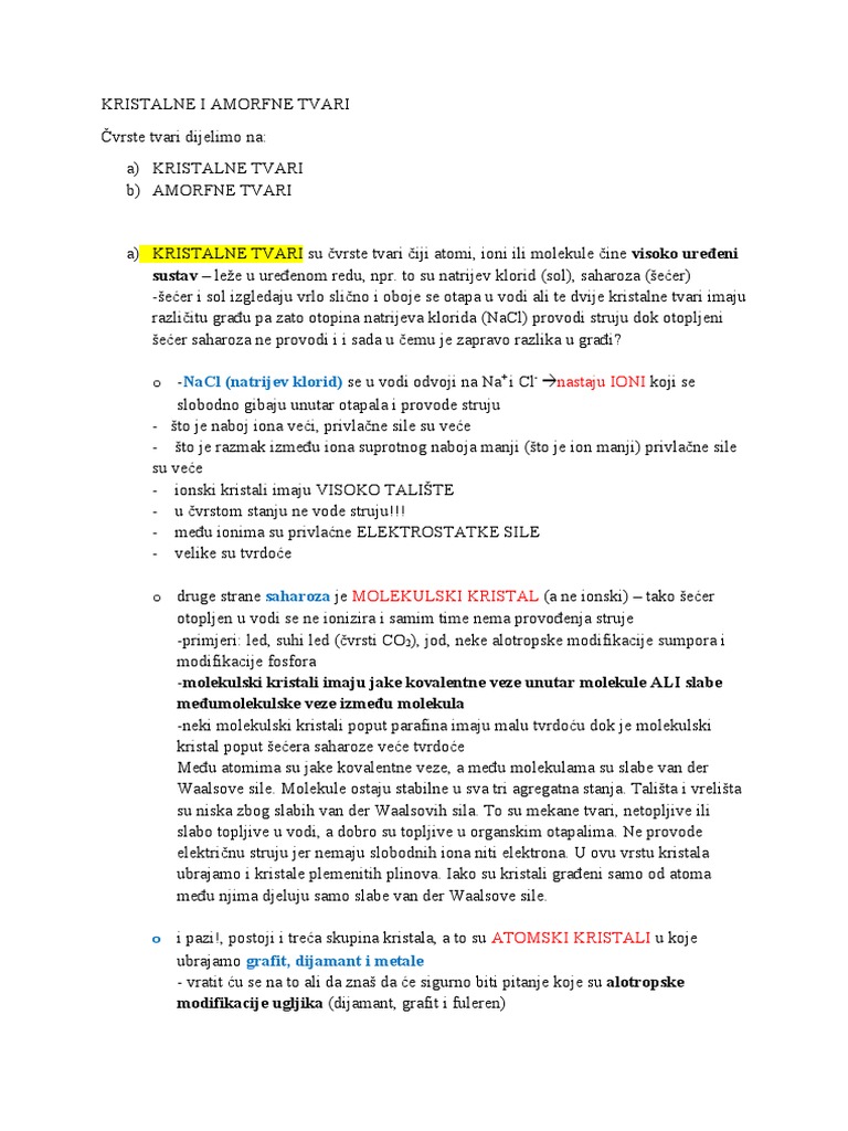 Kristalne I Amorfne Tvari Kemija Arslan | PDF