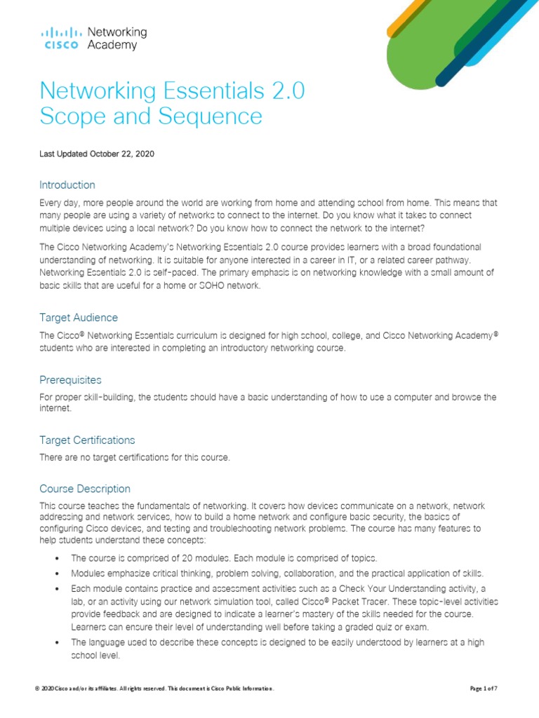 Networking Essentials 2.0 Scope and Sequence | PDF