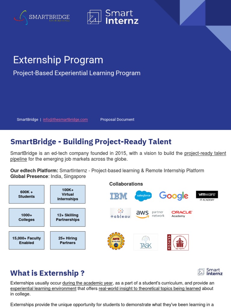 Externship Program Proposal - SmartInternz VIEW 05122022 | PDF | Educational Technology ...
