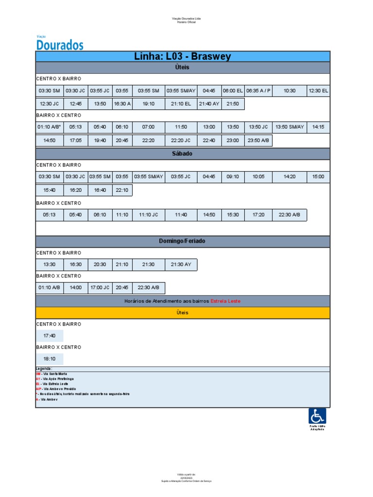 Horarios Corridos - L03 - Braswey | PDF