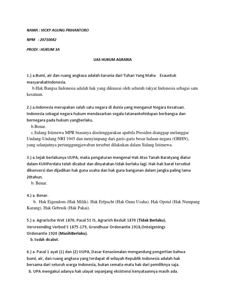 Saya Sedang Berbagi 'AGRARIA Vicky Agung 20710042 Uas' Dengan Anda | PDF