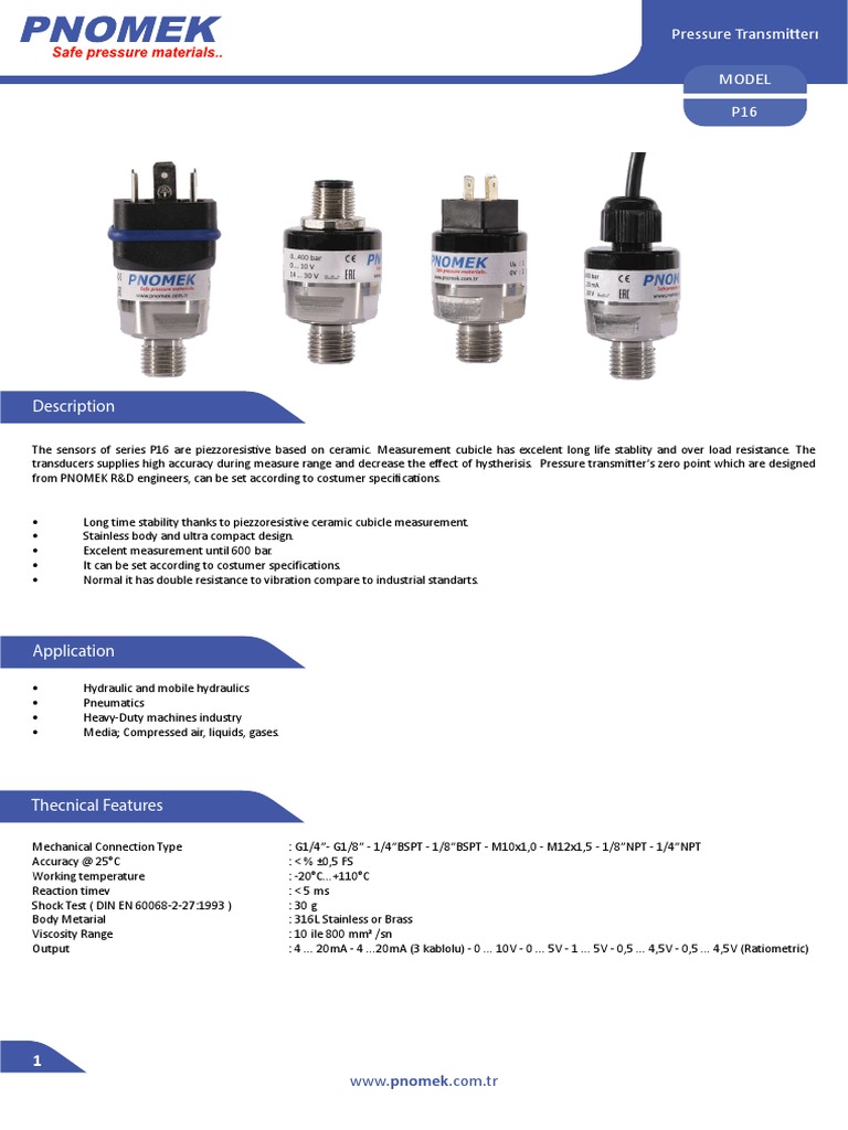 Pnomek Sensores de Presion Datasheet | PDF | Electrical Connector | Electrical Engineering