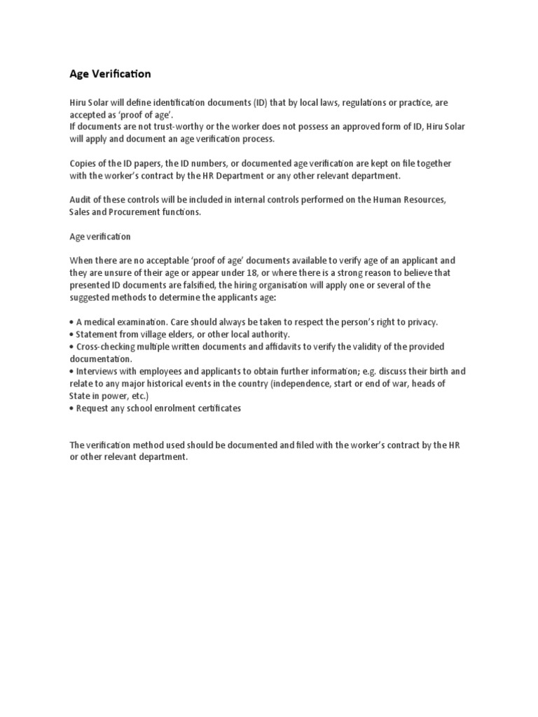Age Verification Process and Methods | PDF