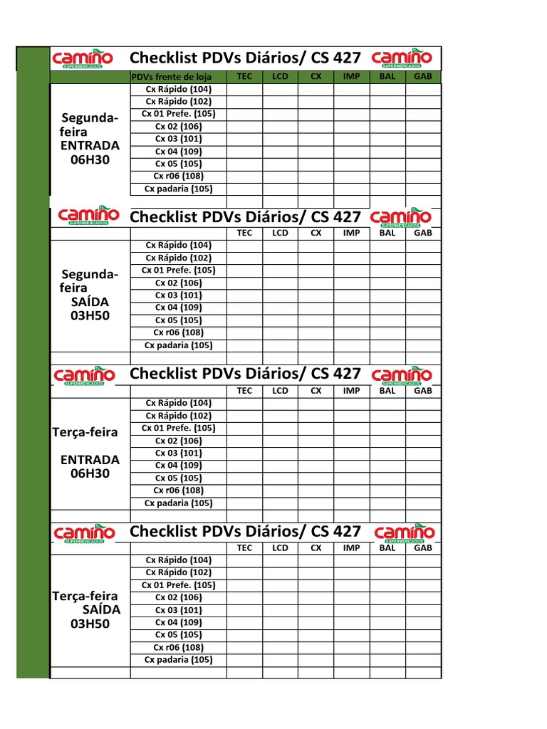 Checklist Diario | PDF