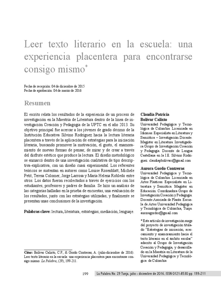 Leer Texto Literario en La Escuela - Una Experiencia Placentera para ...