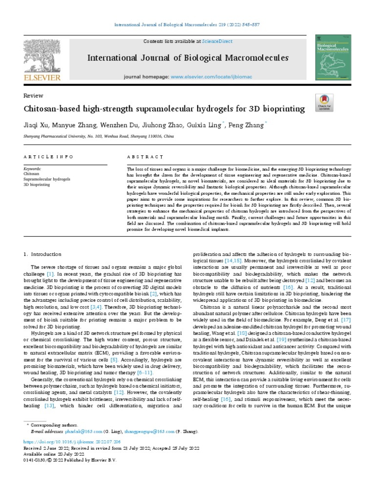 Chitosan Hidrogels For 3d Bioprinting | PDF | Tissue Engineering ...
