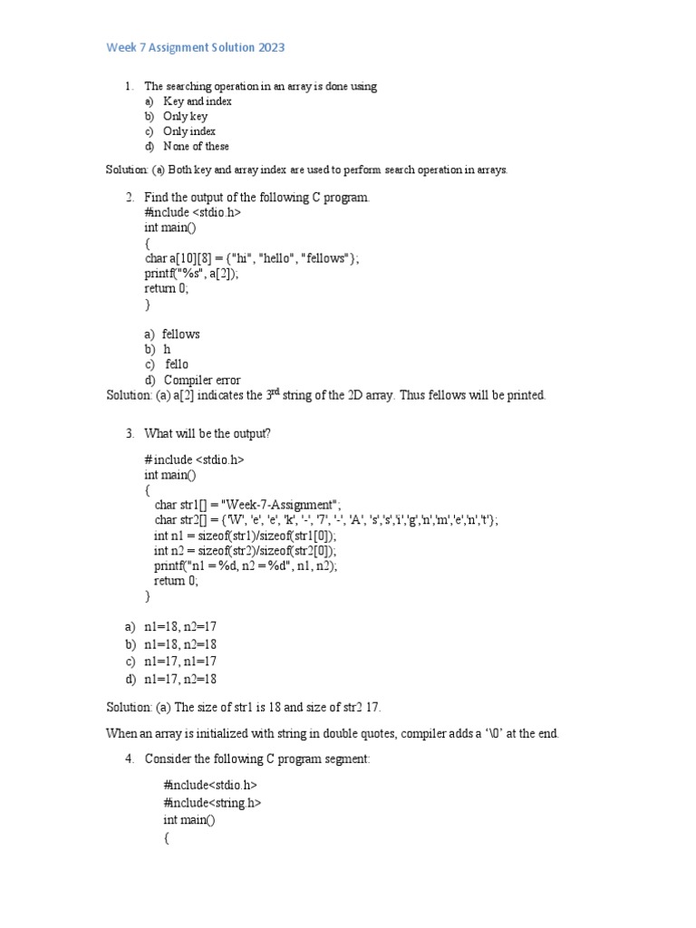 Week 7 Assignment Solution Jan 2023 Pdf String Computer Science C Programming Language 