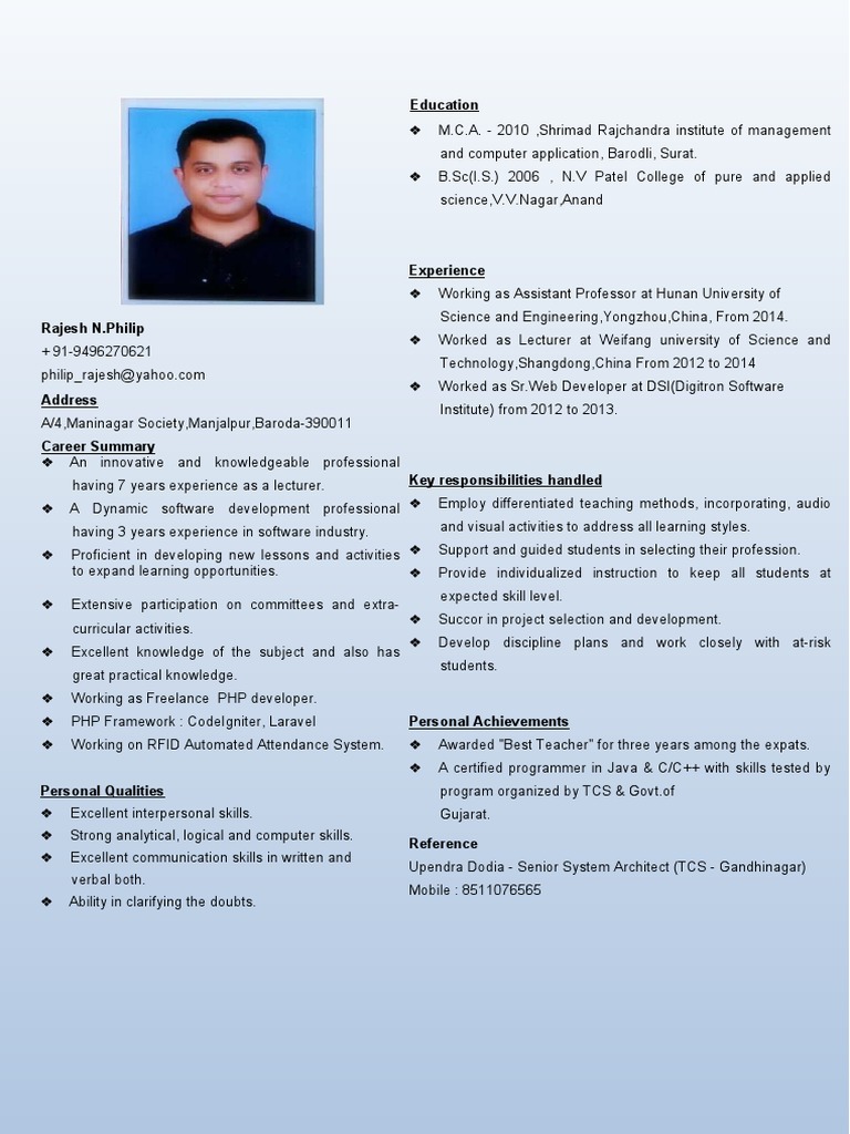Rajesh N Philip Resume | PDF | Programmer | Learning