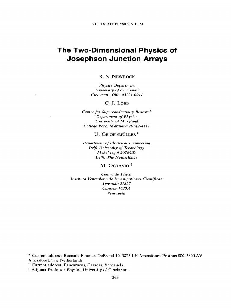 The Physics of Two Dimensional Josephson Junction Arrays | PDF | Damping | Superconductivity