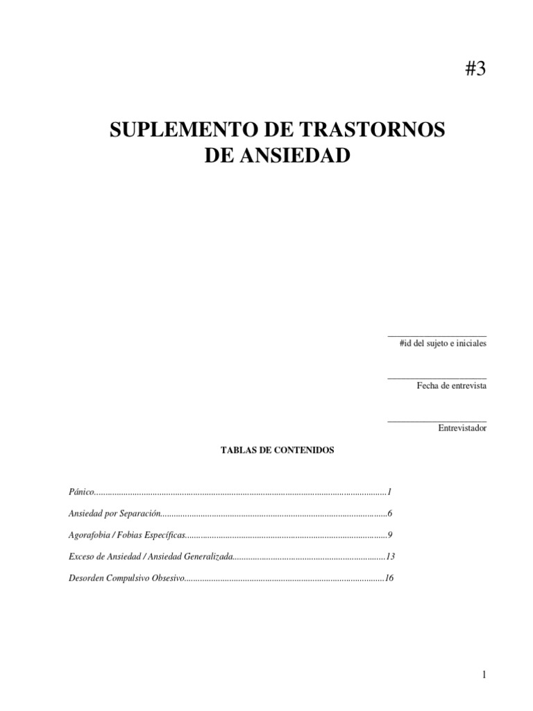 K-SADS Suplemento 3 Ttnos. Ansiedad | PDF | Agorafobia | Ataque de pánico