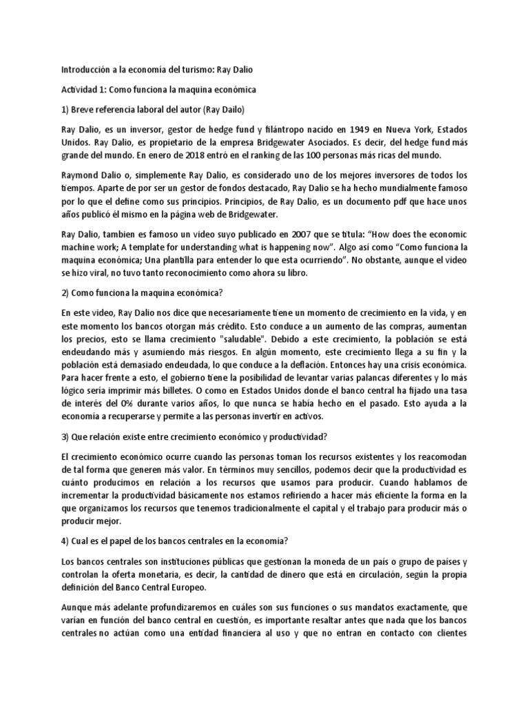 Economía del Turismo y Ray Dalio | PDF | Bancos centrales | Bancos