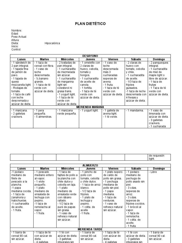 Plan Dietético Tamaño Carta | PDF | ensalada | Comida y bebida