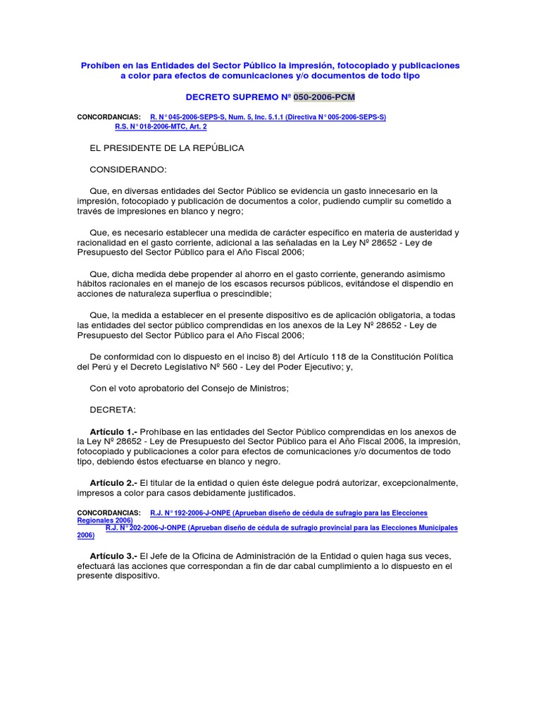D.S No 050-2006-Pcm Proh Color | PDF | Presupuesto | Gobierno