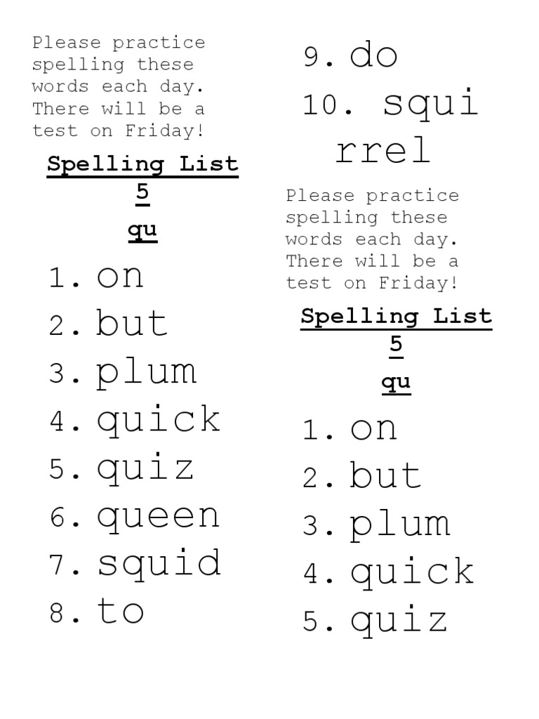 Spelling List 5 | PDF | Spelling | Orthography