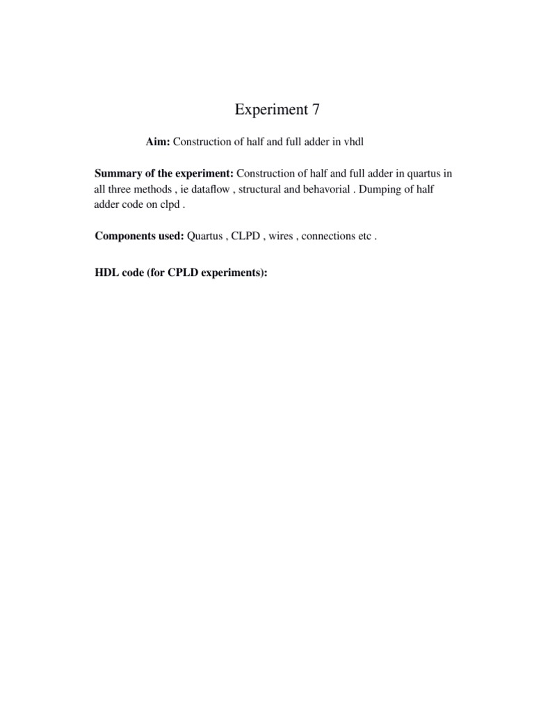 VHDL Adders for Engineering Students | PDF