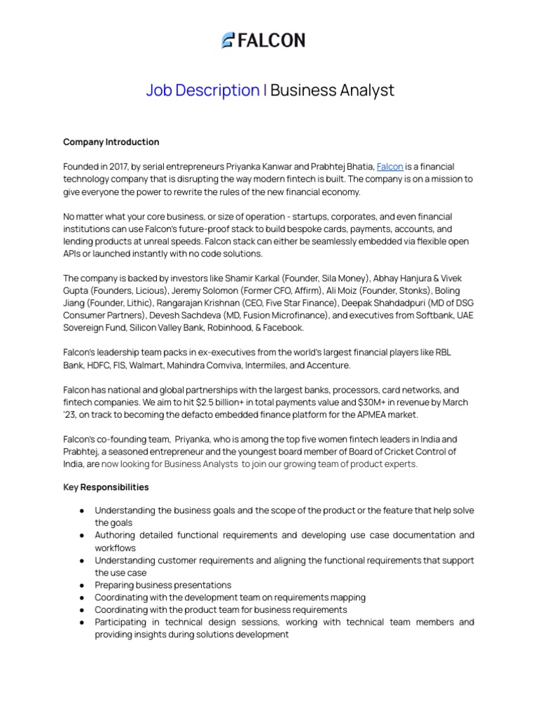 JD Business Analyst Falcon 0522 | PDF | Use Case | Business Analysis