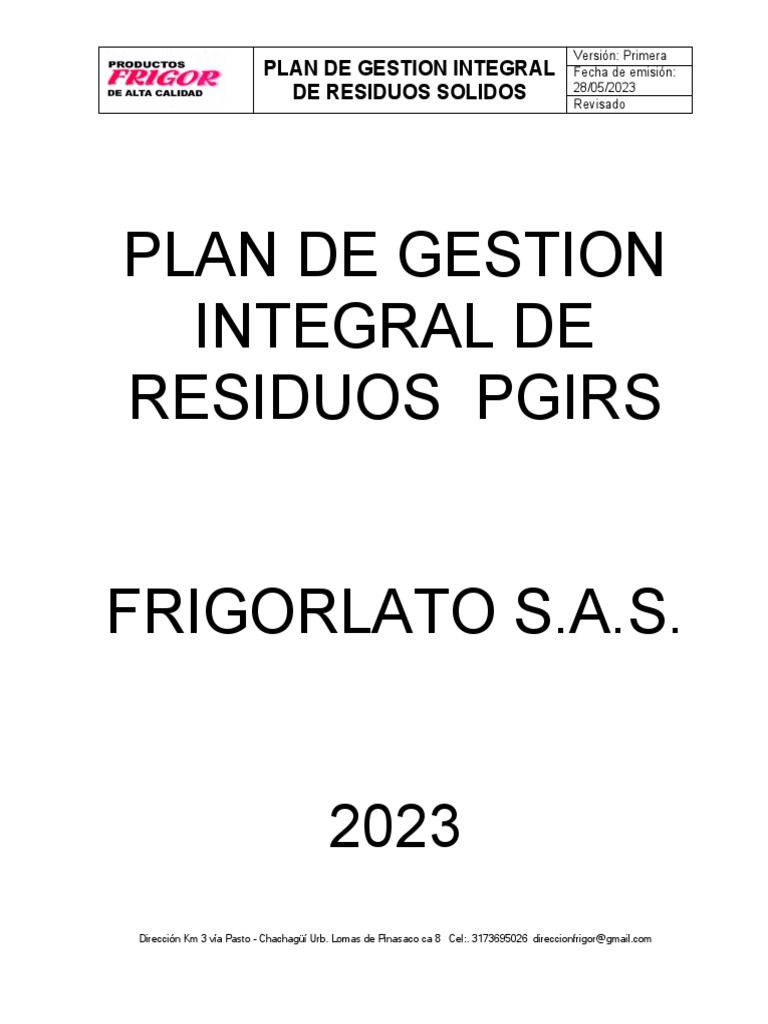 Pgirs Frigorlato | PDF | Residuos | Gestión de residuos