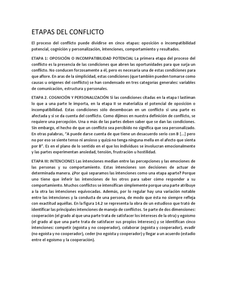 Manejo Del Conflicto Etapas Del Conflicto | PDF | Comportamiento | Egoismo psicologico