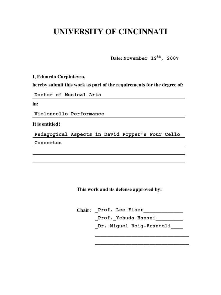 Pedagogical Aspects in David Popper's Four Cello Concertos | PDF ...