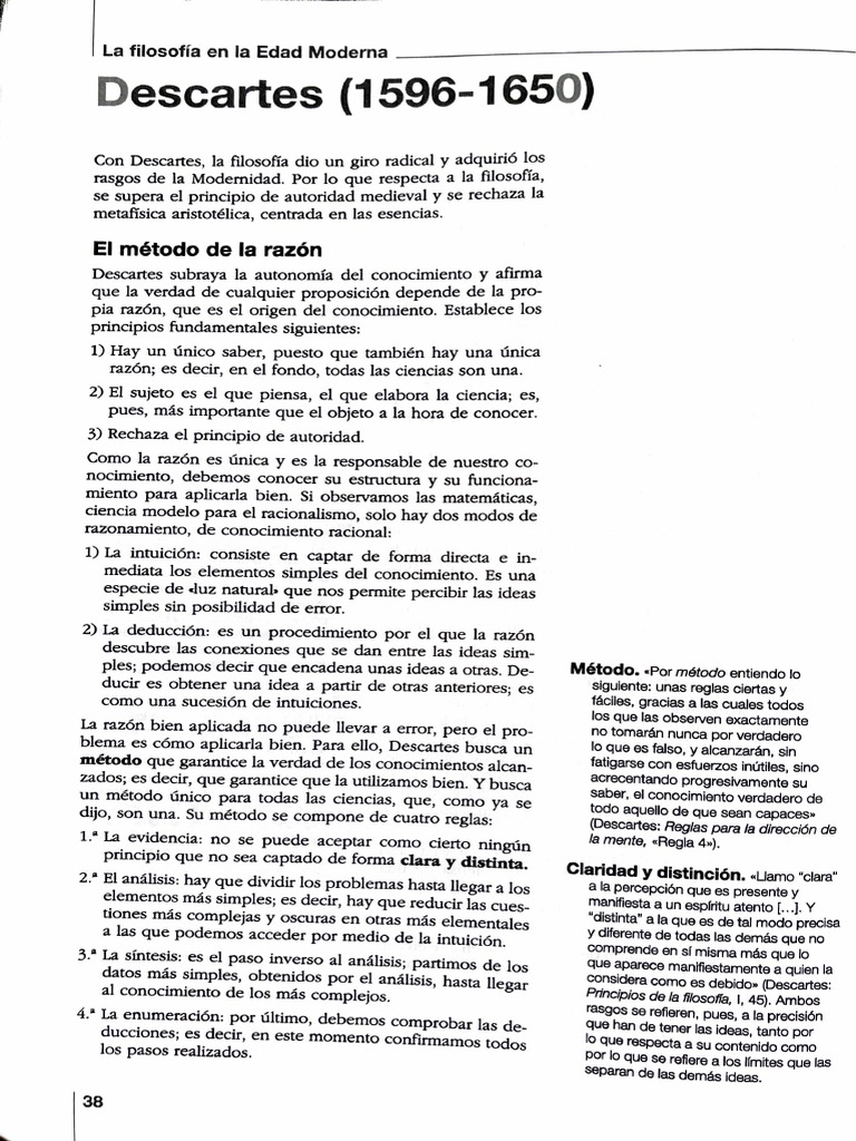Filosofía moderna: Descartes y la razón | PDF | Verdad | René Descartes