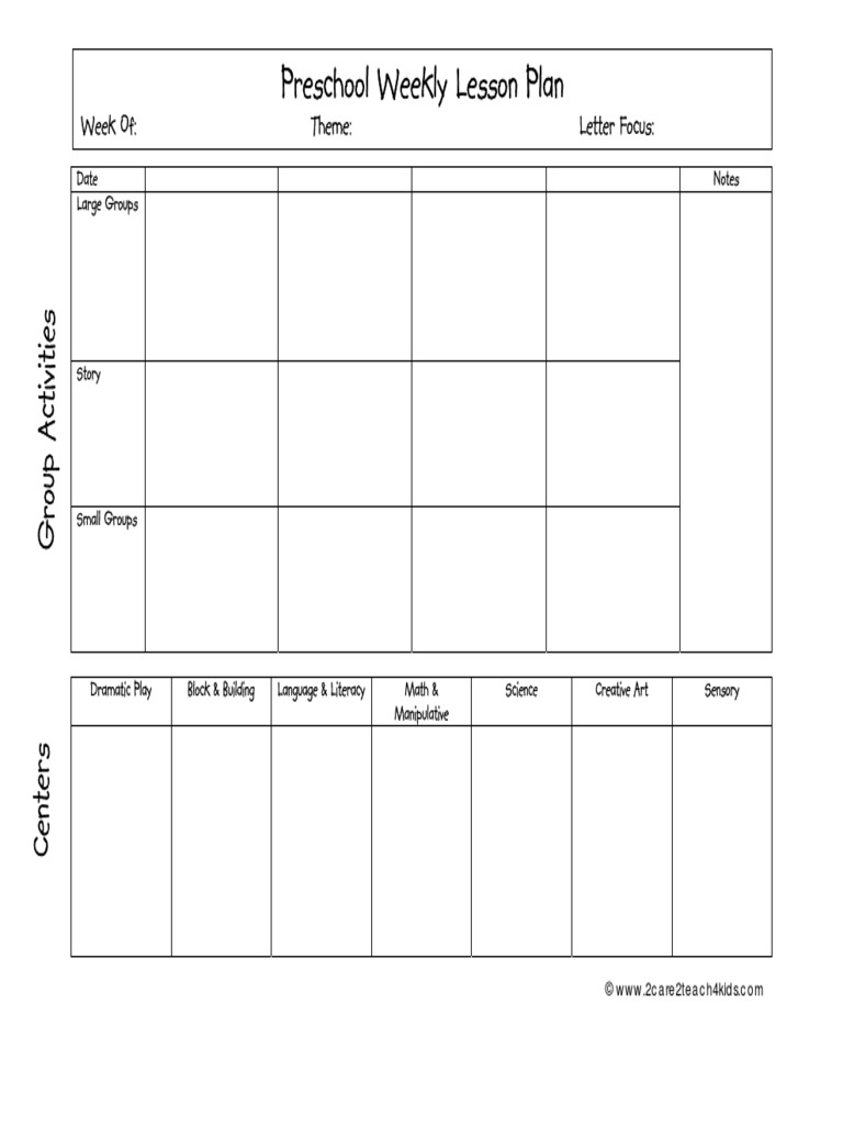 Preschool Weekly Lesson Plan Template | PDF