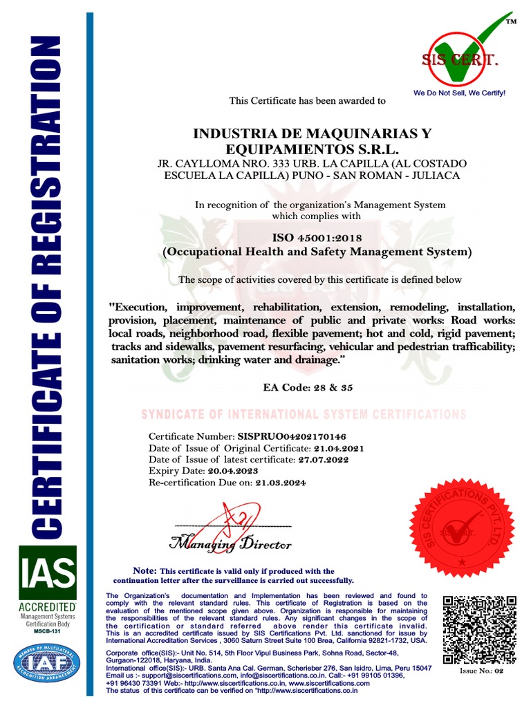 ISO 45001:2018 Certification Overview | PDF | Sidewalk | Pedestrian ...