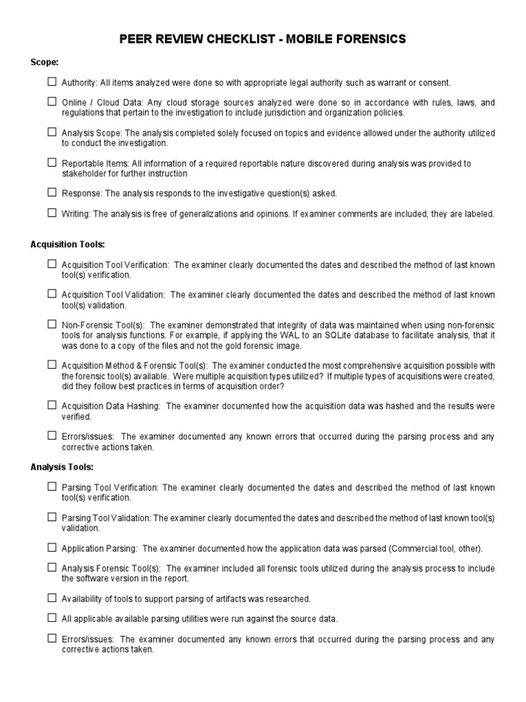 Peer+Review+Checklist Mobile+Forensics | PDF | Application Software ...