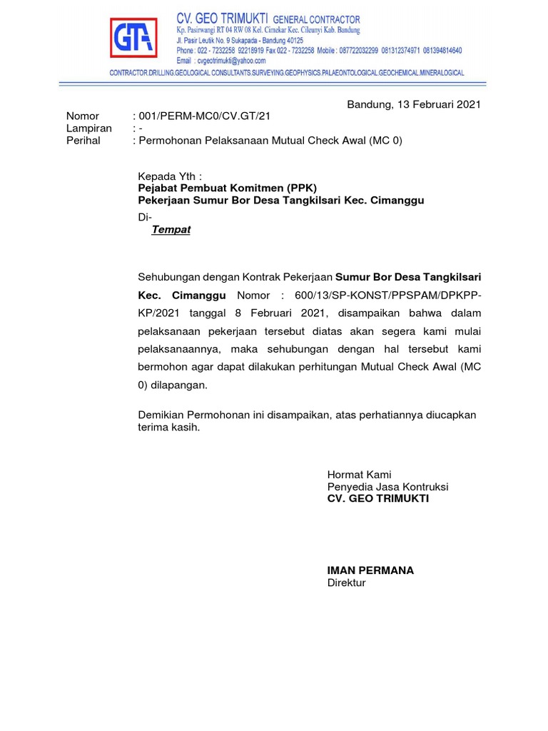 Surat Permohonan Mutual Check (MC 0) | PDF