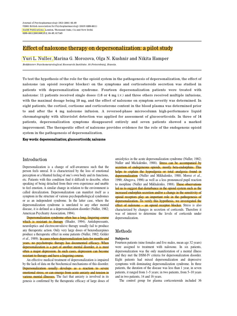 Nuller Et Al 2001 Effect of Naloxone Therapy On Depersonalization A ...