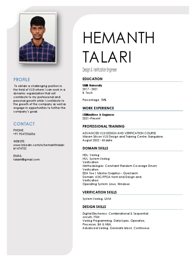 Hemanth Resume For Design | PDF | Hardware Description Language | Electrical Engineering