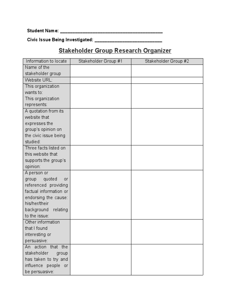 Stakeholder Group Research Organizer | PDF | Career & Growth